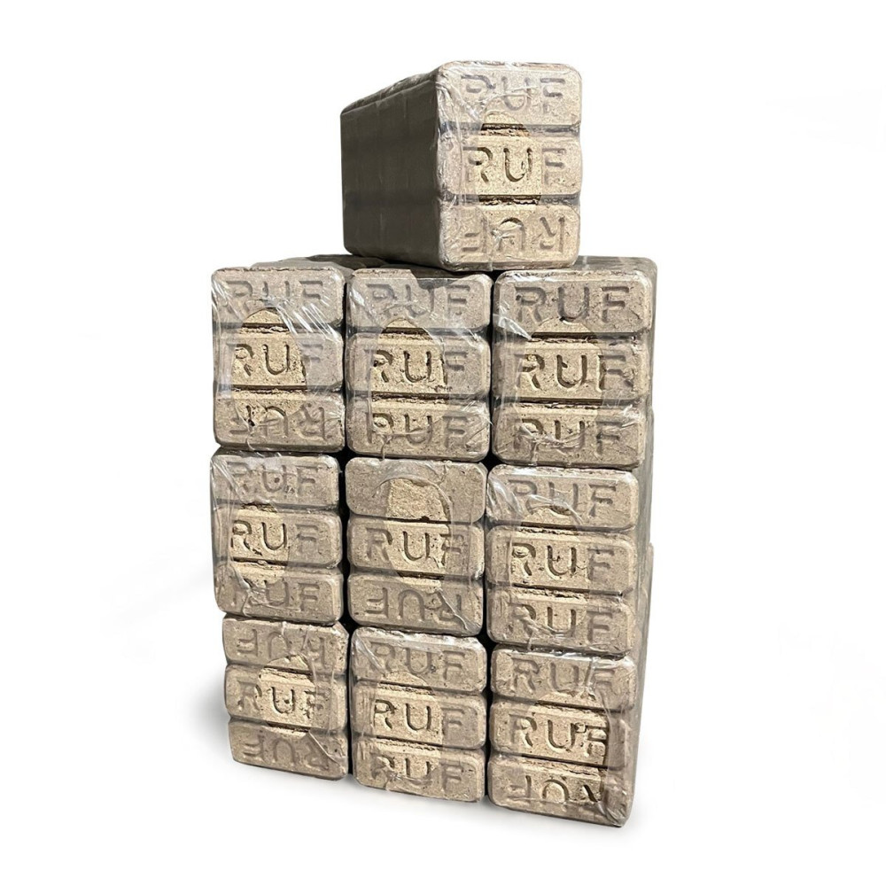 Lyse træbriketter RUF 10 pakker - 100 kg - Køb hos Fyr-selv.dk